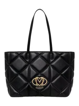Moschino Quilted Tote Bag With Logo Plaque - Black