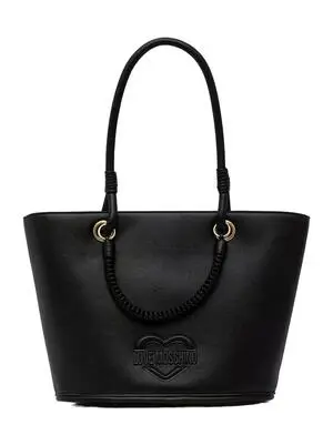 Moschino Braided-handle Heart-detail Tote Bag - Black