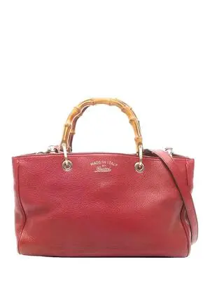 Gucci Bamboo Leather Tote - Red