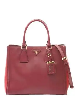 Prada 2000s Triangle-logo Leather Handbag - Red