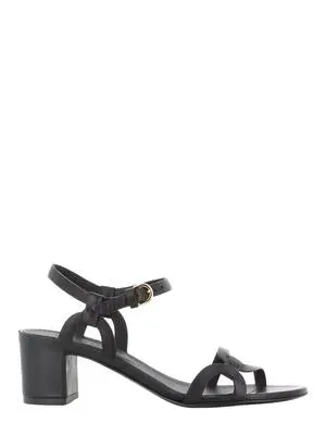 DEL CARLO Buckle Strap Leather Sandals - Black