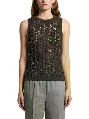 Peserico Sequinned Knit Top - Brown