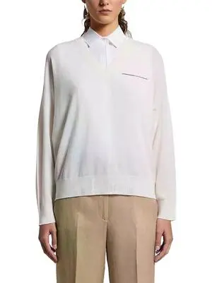 Peserico Long-Sleeve V-Neck Sweater White