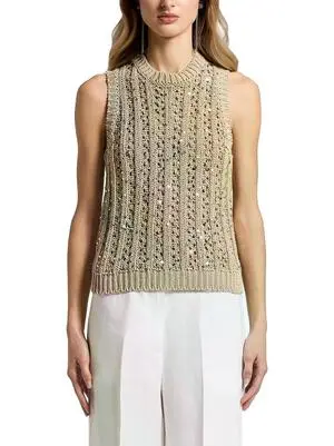 Peserico Sequined Cotton Ribbon Top - Neutrals
