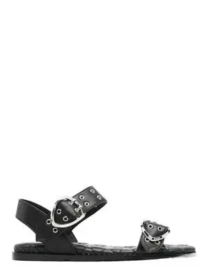 BLAUER. Buckle Eyelet Leather Sandals - Black