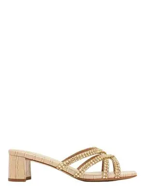 NICOLI Embellished Reptile Effect Strap Sandals - Neutrals