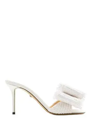Mach & Mach Fringed Bow Mules - White