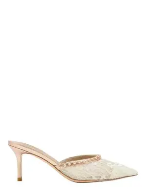 NICOLI Lace Mules With Pearl Embellishments - Neutrals