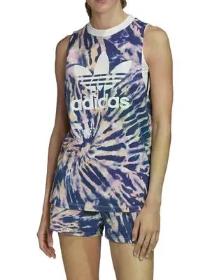 Adidas Logo-print Tie-dye Tank Top - Blue