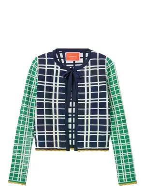 La DoubleJ Tie-front Checked Cardigan - Blue