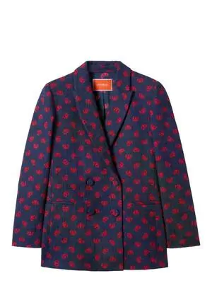 La DoubleJ Floral-print Double-breasted Blazer - Blue