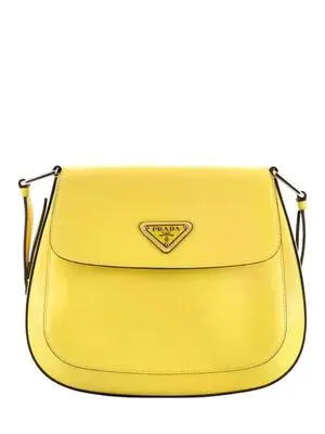 Prada Cleo Flap Hobo Bag Spazzolato Leather Small - Yellow
