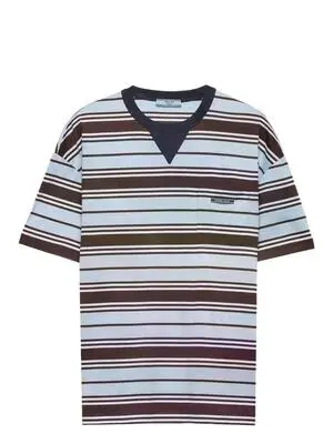 Prada Striped Cotton T-shirt - Brown