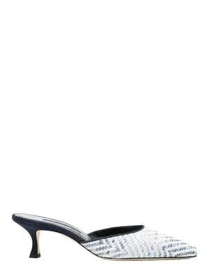 Manolo Blahnik Carolynemu Raffia Mules - White