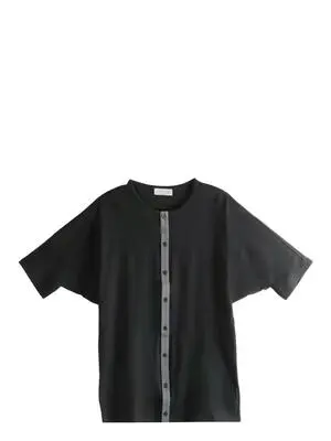 Yohji Yamamoto Contrast-trim Button-up T-shirt - Black