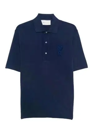 Ami Logo-appliqué Polo Shirt - Blue