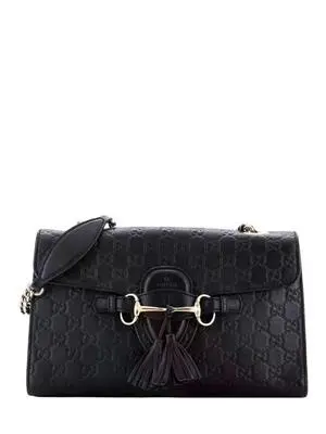 Gucci Emily Chain Flap Bag Sima Leather Medium - Black