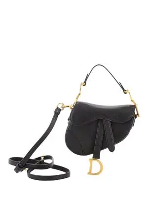 Dior Saddle Handbag With Strap Leather Micro Shoulder Bag - Black