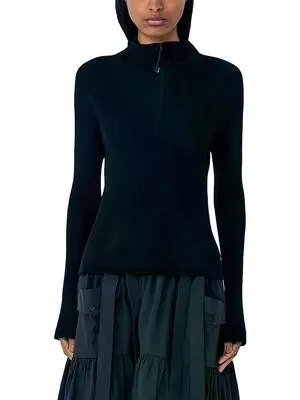 Cecilie Bahnsen High-neck Ribbed Knit Hoodie - Black