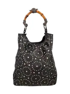 Gianfranco Ferre Printed Tote Bag With Bamboo Handle - Black