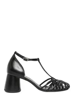 STUDIO CHOFAKIAN Woven T-strap Heeled Sandals - Black