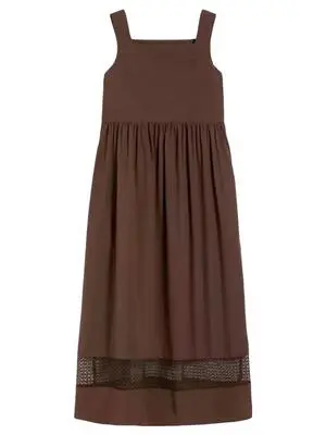 Max Mara Square-neck Lace-panel Cotton Midi Dress - Brown