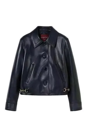 Gucci Horsebit Notched Leather Jacket - Blue