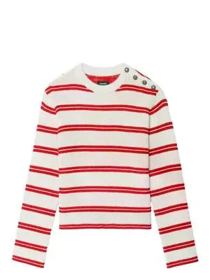 Zadig&Voltaire Striped Wool Sweater With Buttoned Detail - Neutrals