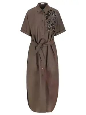 Brunello Cucinelli Sequin-embellished Belted Midi Dress - Brown