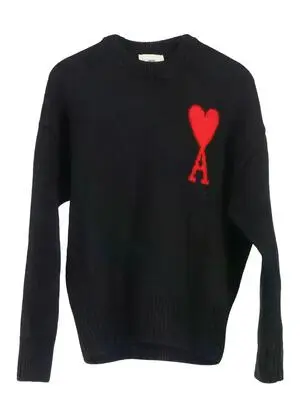Ami Crew-neck Logo-detail Sweater - Black