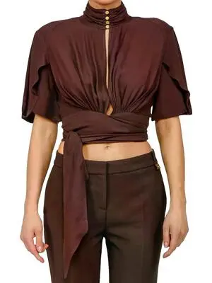 Elisabetta Franchi Button-neck Top - Brown