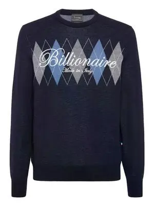 BILLIONAIRE Argyle Round-neck Jumper - Blue