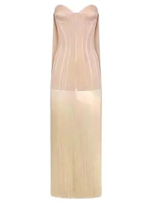 Elisabetta Franchi Fringe-detail Corset Maxi Dress - Neutrals