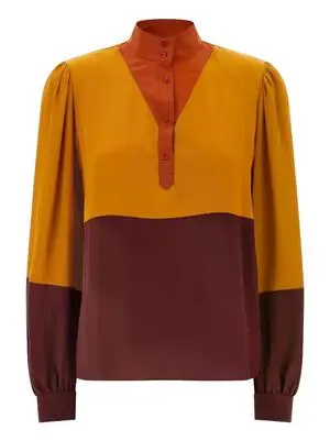 Saint Laurent Colourblock High-neck Blouse - Yellow