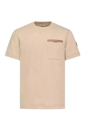 Moncler Leather-trim Cotton T-shirt - Neutrals