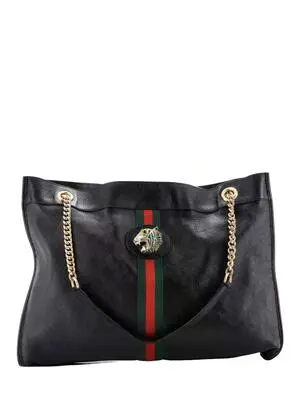 Gucci Rajah Chain Leather Large Tote Bag - Black