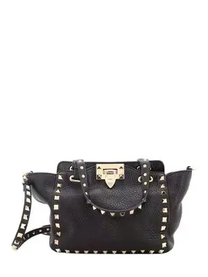 Valentino Garavani Rockstud Pebbled Leather Mini Tote - Black