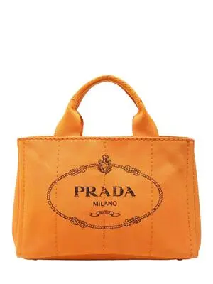 Prada Small Canapa Logo Satchel - Orange