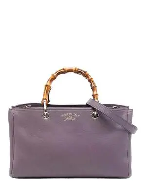 Gucci Medium Calfskin Bamboo Shopper Satchel - Purple