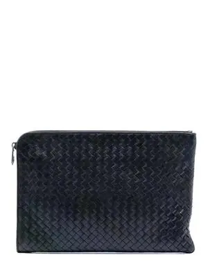 Bottega Veneta 2012-2025 Leather Intrecciato Clutch Bag - Black
