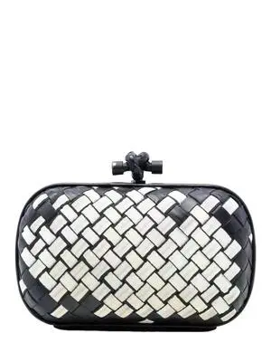 BOTTEGA VENETA Canvas And Leather Intrecciato Knot Clutch Bag