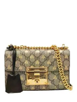 Gucci Gg Supreme Bee Padlock Crossbody Bag - Brown