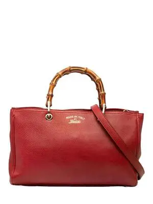 Gucci Medium Calfskin Bamboo Shopper Satchel - Red