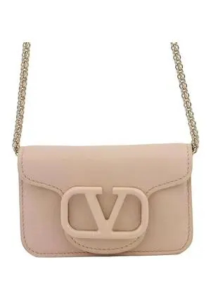 Valentino Garavani Leather Vlogo Card Case On Chain - Pink
