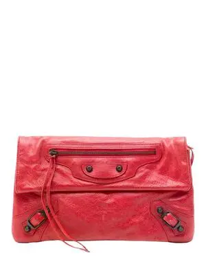 Balenciaga 2011 Lambskin Motocross Classic Envelope Clutch - Red