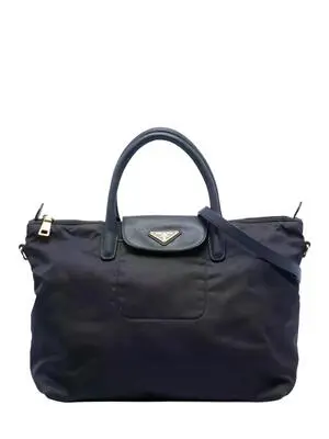 Prada Saffiano Trimmed Tessuto Satchel - Blue