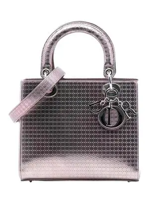 Dior 2016 Medium Metallic Patent Microcannage Lady Satchel - Pink