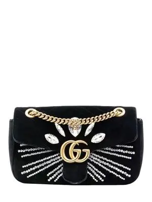 Gucci Gg Marmont Matelasse Velvet Shoulder Bag - Black