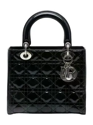 Dior 2016 Medium Patent Cannage Lady Satchel - Black