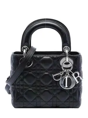 Dior 2016 Mini Lambskin Cannage Lady Satchel - Black